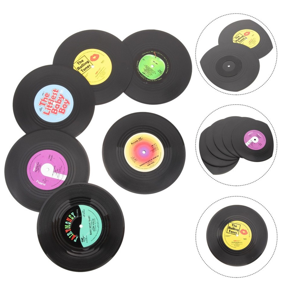 6 Pcs Anti Skid Vinyl Record Coasters ABS Cup Mats Heat Resistant Pads ...