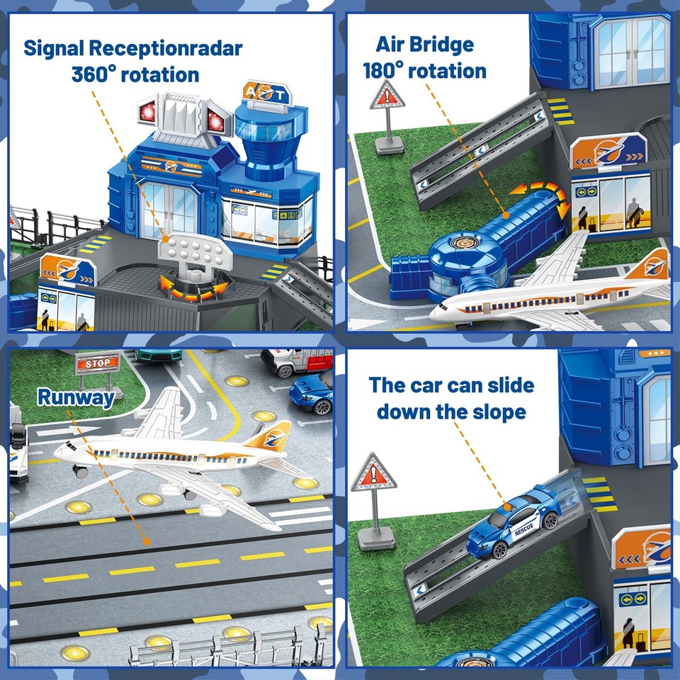 Airplane Toy Set with Trucks, Helicopters & Airport Playmat for Kids 3 ...