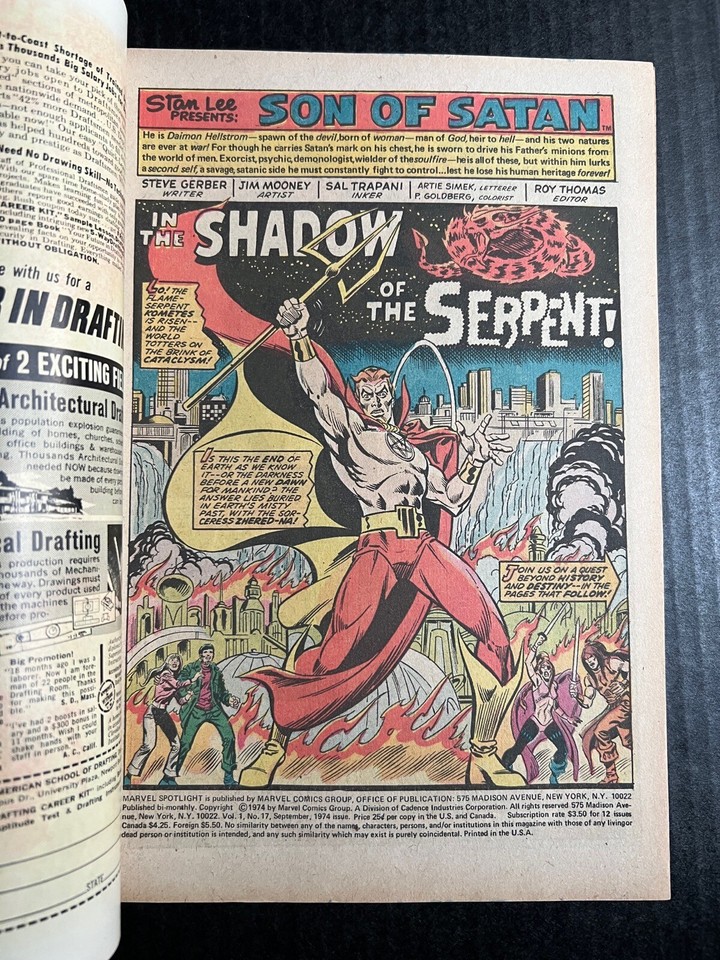 MARVEL SPOTLIGHT #17 THE SON OF SATAN September 1974 Marvel Value Stamp ...