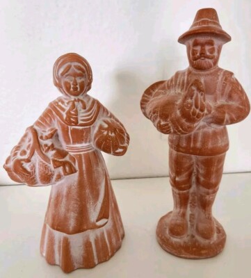 Thanksgiving Pilgrims Manand Woman Folk Art Figures Terracotta ...