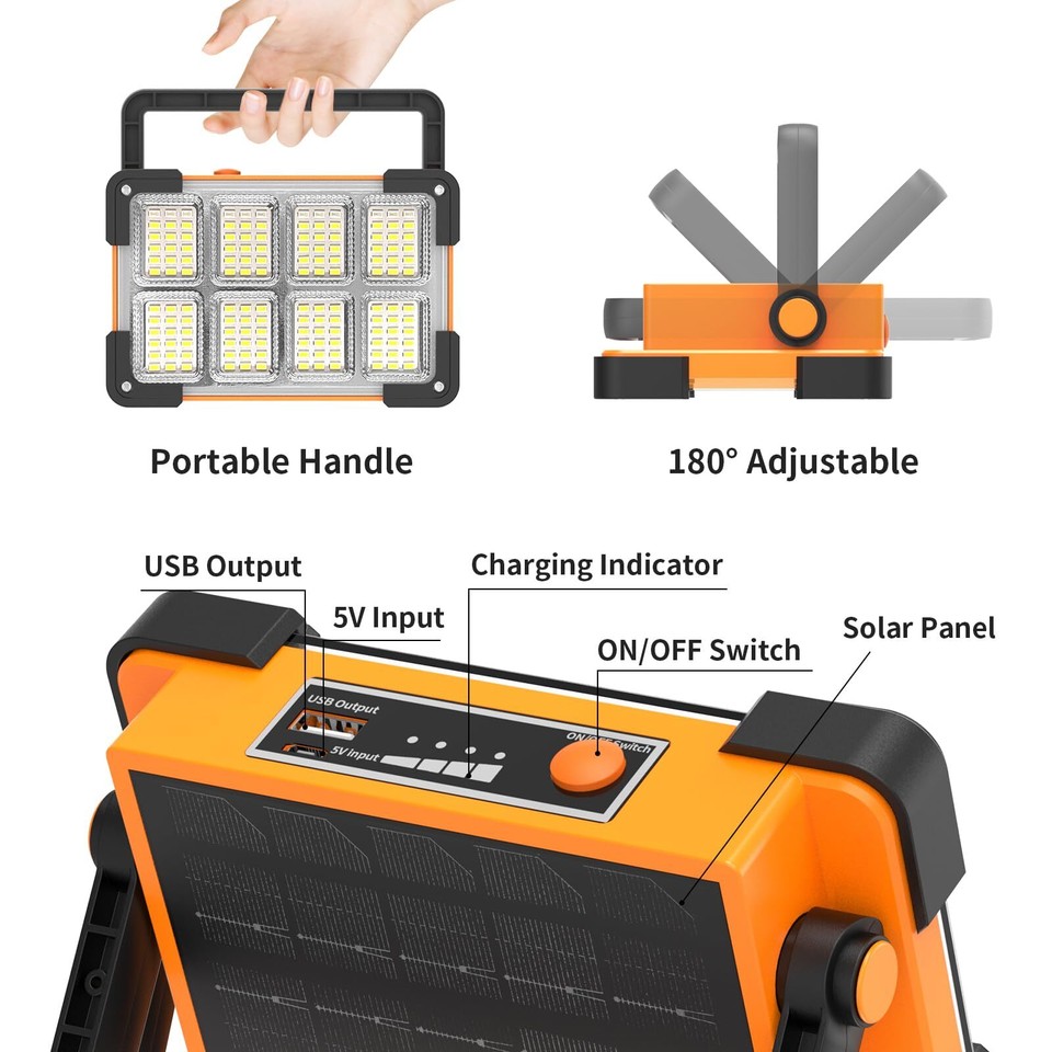 3500W Rechargeable LED Work Light Solar Cordless Portable Floodlight ...