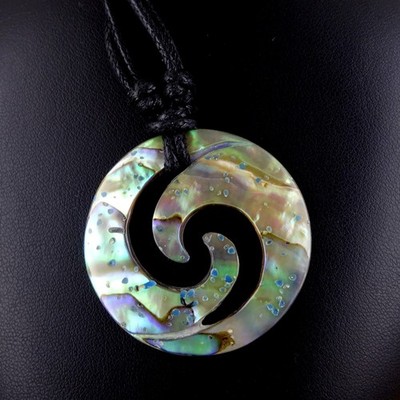 NZ Paua Shell Koru Pendant Necklace (PU-158) Beautiful Color Beach ...