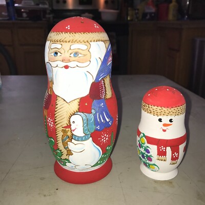 Lot of 2 sets of Christmas Nesting Dolls (5 each ) Santa Claus 7 ...
