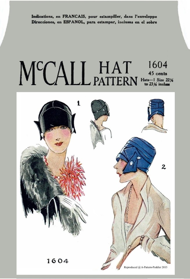 FLAPPER HAT Sewing Pattern Vintage 20's Cap McCALL 1604 Millinery | eBay