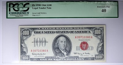 1966 $100 One Hundred Dollar Note Red Seal Legal Tender PCGS XF 40 FW Fr.1550 | eBay