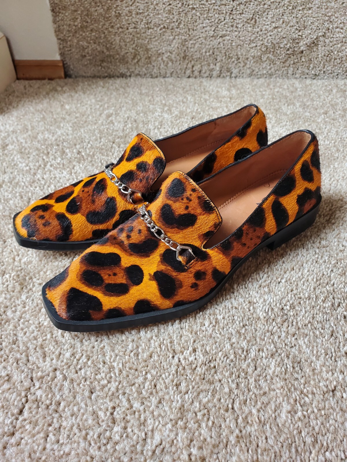 NEW Franco Sarto Basha Chain Square Toe Loafer ANIMAL PRINT CALF HAIR ...
