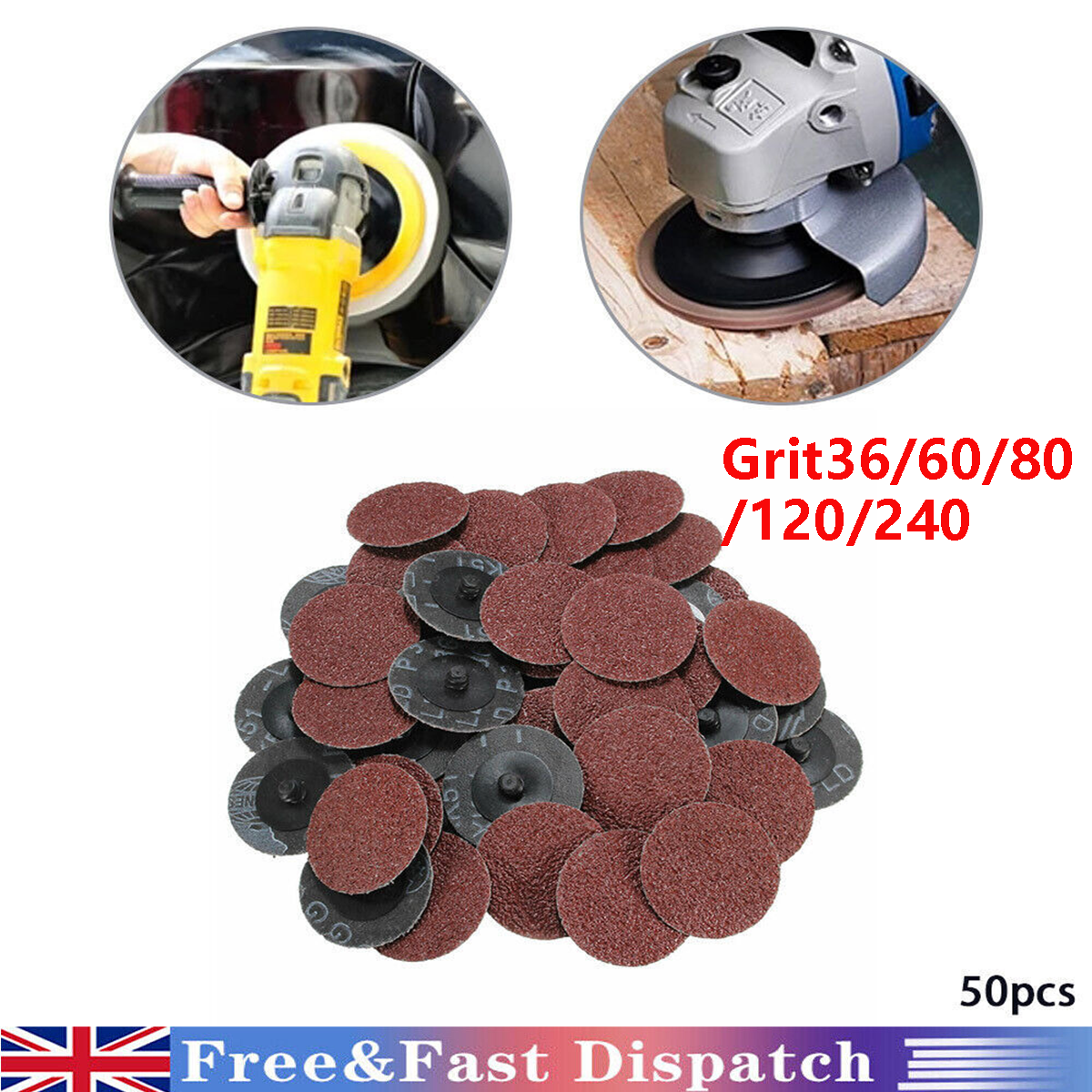 50Pcs Type R Roll Lock Quick Change Discs Die Grinder Sanding Pads 2 ...