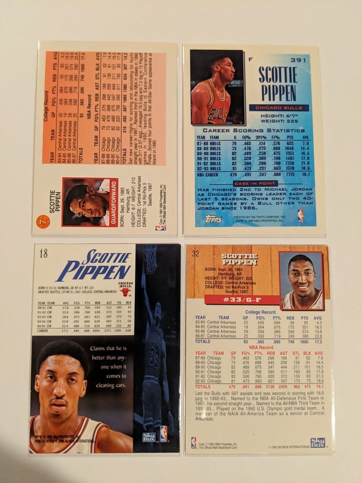 1991-92 Hoops Scottie Pippen #7 🏀 1995 Skybox #18 🏀 1994 Topps #391 🔥 ...