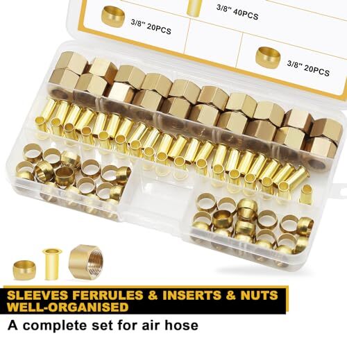 3/8" Brass Compression Fittings Sleeves Ferrules Inserts Nuts Fittings 100PCS... | eBay