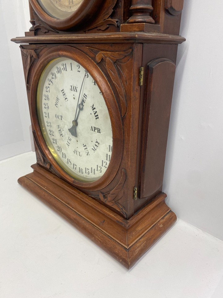 1879 Lewis Perpetual E. Ingraham & Co. Double Dial Calendar Shelf Clock ...