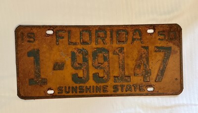 1950 Unrestored Vintage Florida License Plate | eBay