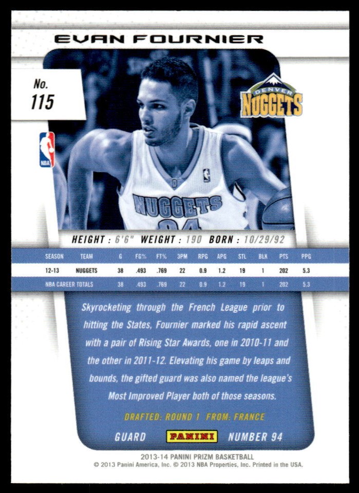 2013 Panini Prizm 115 Evan Fournier Denver Nuggets | eBay
