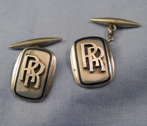 PLATININ SILVER & ENAMEL ART DECO CAR ROLLS ROYCE RR STUDS CUFFLINKS ...