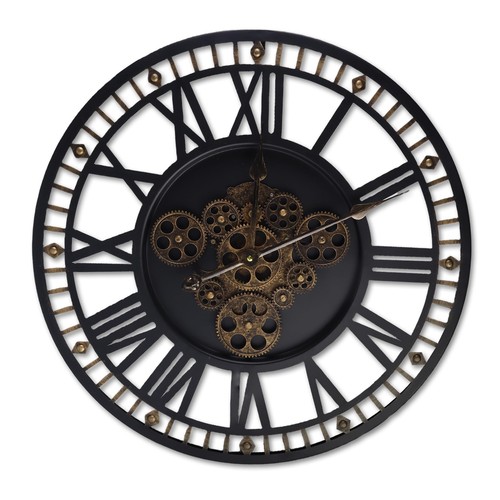24 Inch Vintage Industrial Metal Farmhouse Wall Clock with Large Real ...