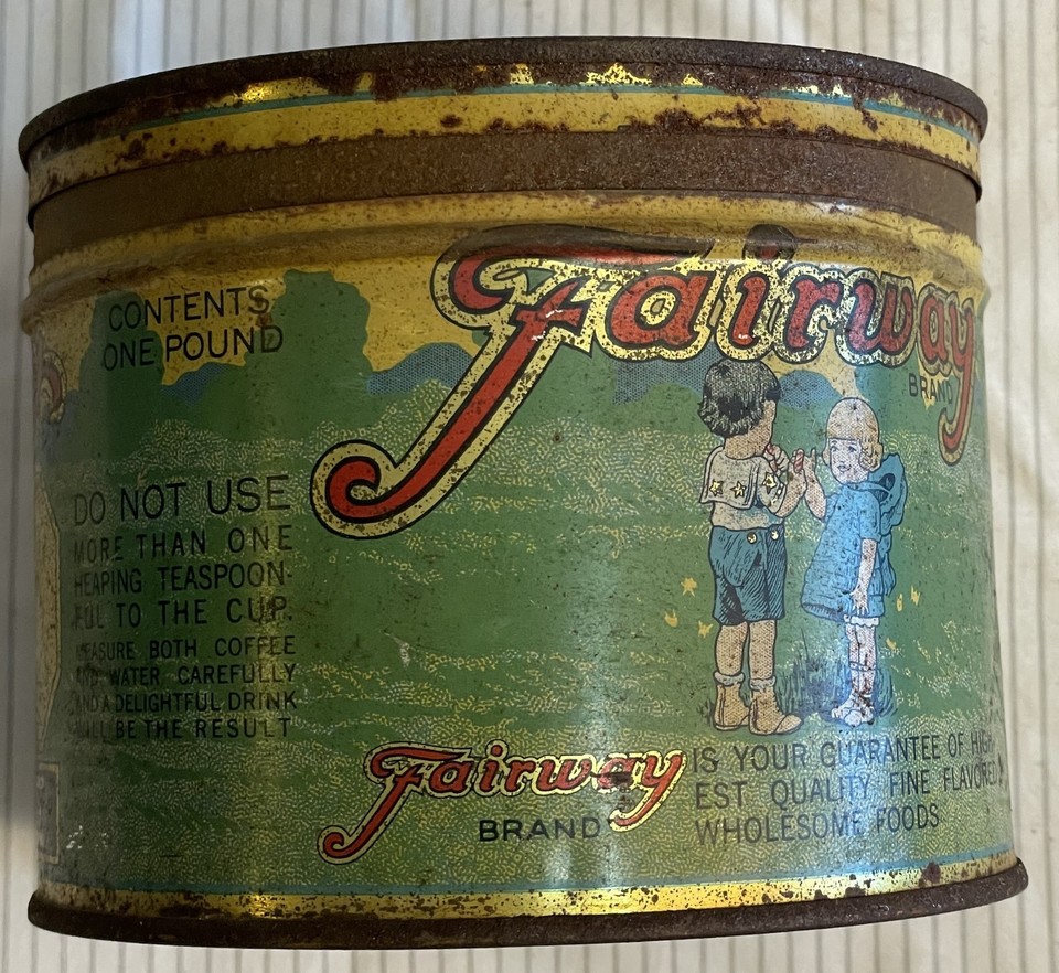 Vintage Fairway Key Wind 1 lb Coffee Tin boy and girl logo. | eBay