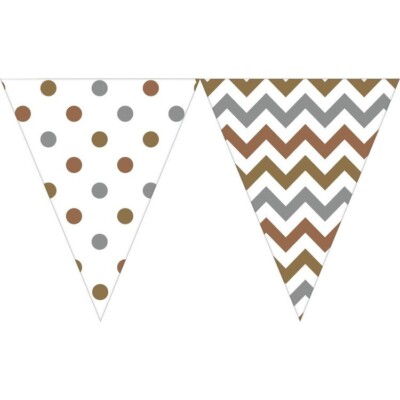 Gold & Silver Chevron Polka Dots Pennant Banner Party Supplies ...