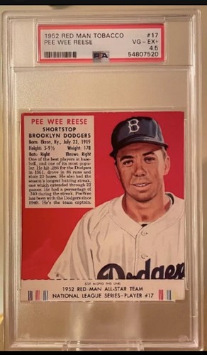 1953 Red Man Tobacco NL Series Card w/ Tab #17 Pee Wee Reese PSA 4.5 ...