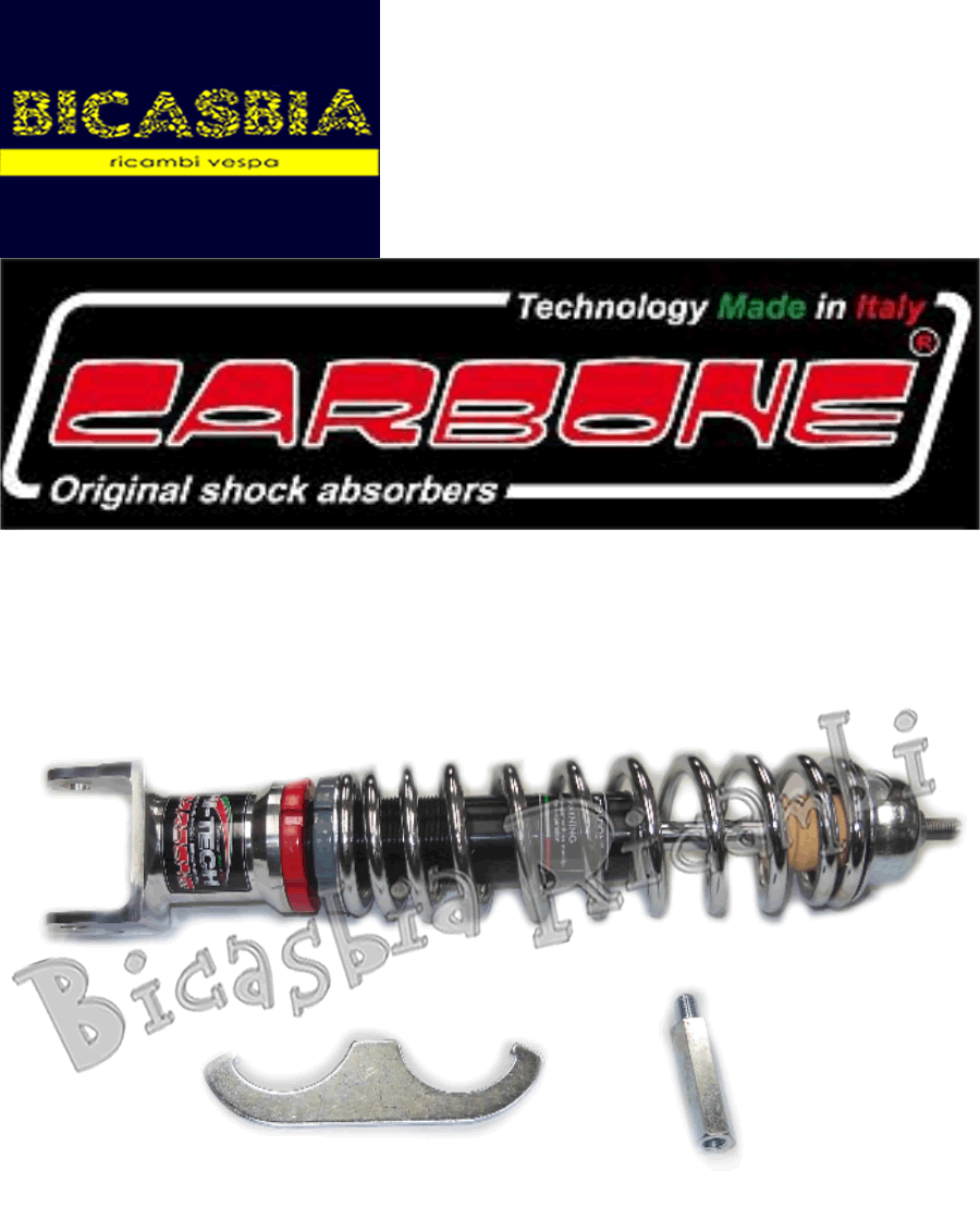 3568 - Rear Shock Absorber Carbon Hi Tech Chromed Vespa 50 Special R L ...