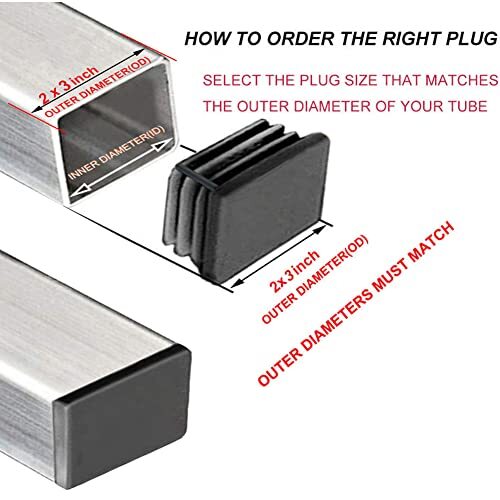 4 Pack 2 X 3 Inch Rectangular Tubing End Caps Plastic Black Plugs Glide ...