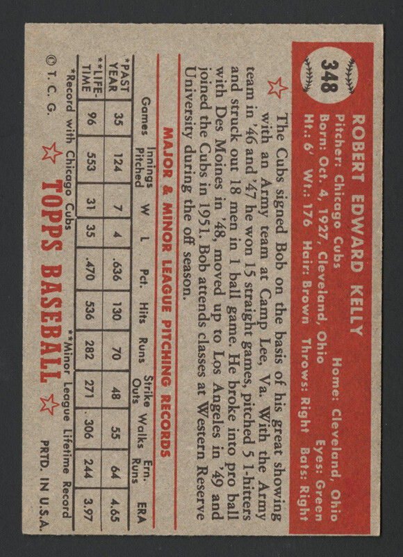 1952 TOPPS #348 BOB KELLY (CHICAGO CUBS) ~ NICE CARD! | eBay