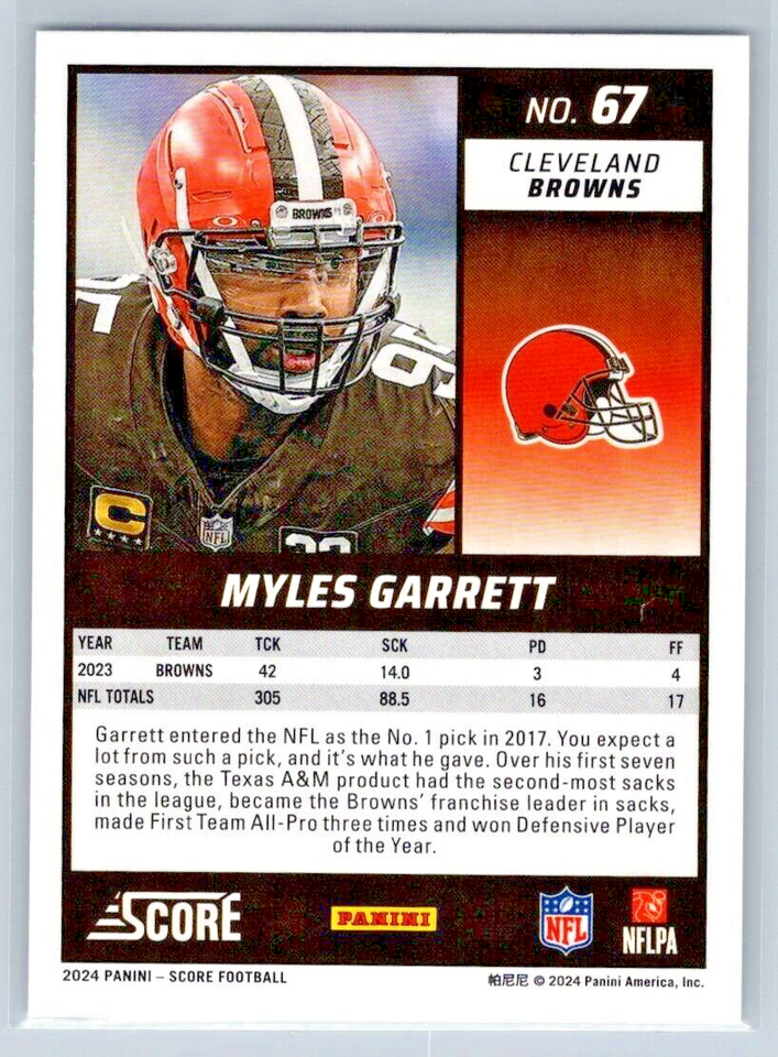 2024 Score Football - Myles Garrett - Cleveland Browns - Base - #67 | eBay