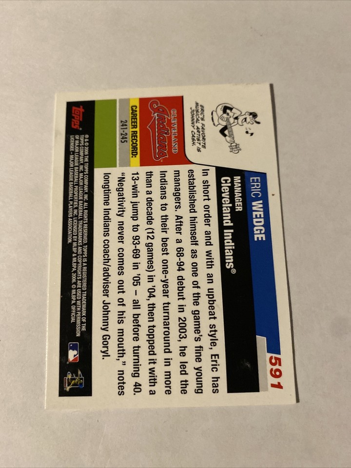 Eric Wedge autographed baseball card (Cleveland Indians) 2006 Topps ...