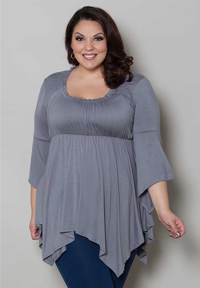 Plus Size Top 2X 3X US MADE 3/4 Bell Sleeve SWAK Polyester Blend Black ...