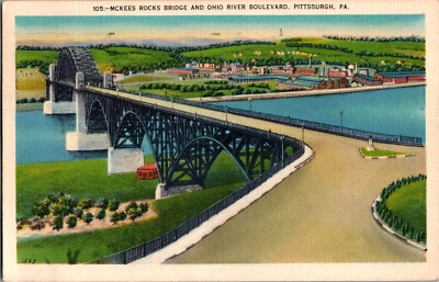 McKees Rocks Bridge and Ohio River Blvd Pittsburgh PA c1942 Vintage ...