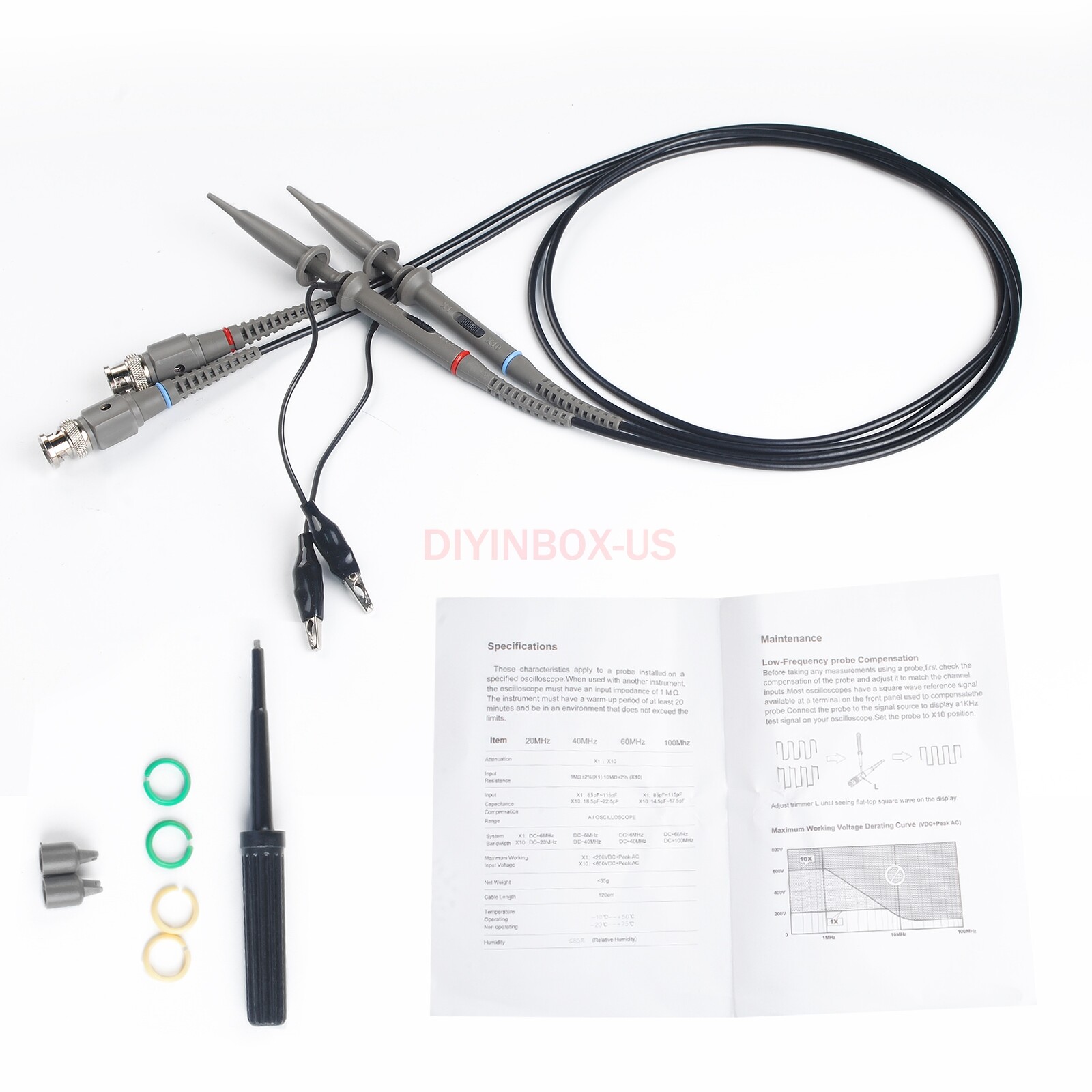 2PCS Oscilloscope Probe Scope Clip Test Cable Lead Kit 1X /10X BNC For ...