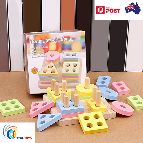 Wooden Shape Sorter Stacker Blocks Puzzle Colorful Toys Cognitive Early ...