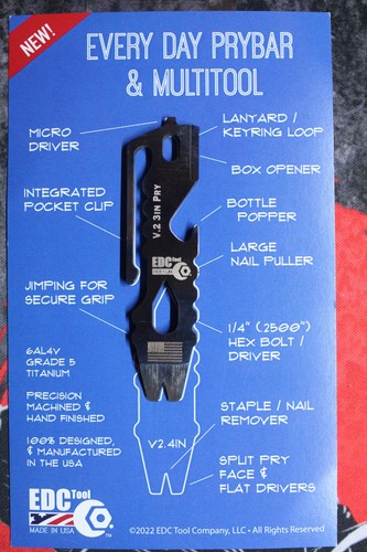 EDC Tool Co. Pry Bar Multi Tool Flame 3" Titanium Integrated Tools MADE ...