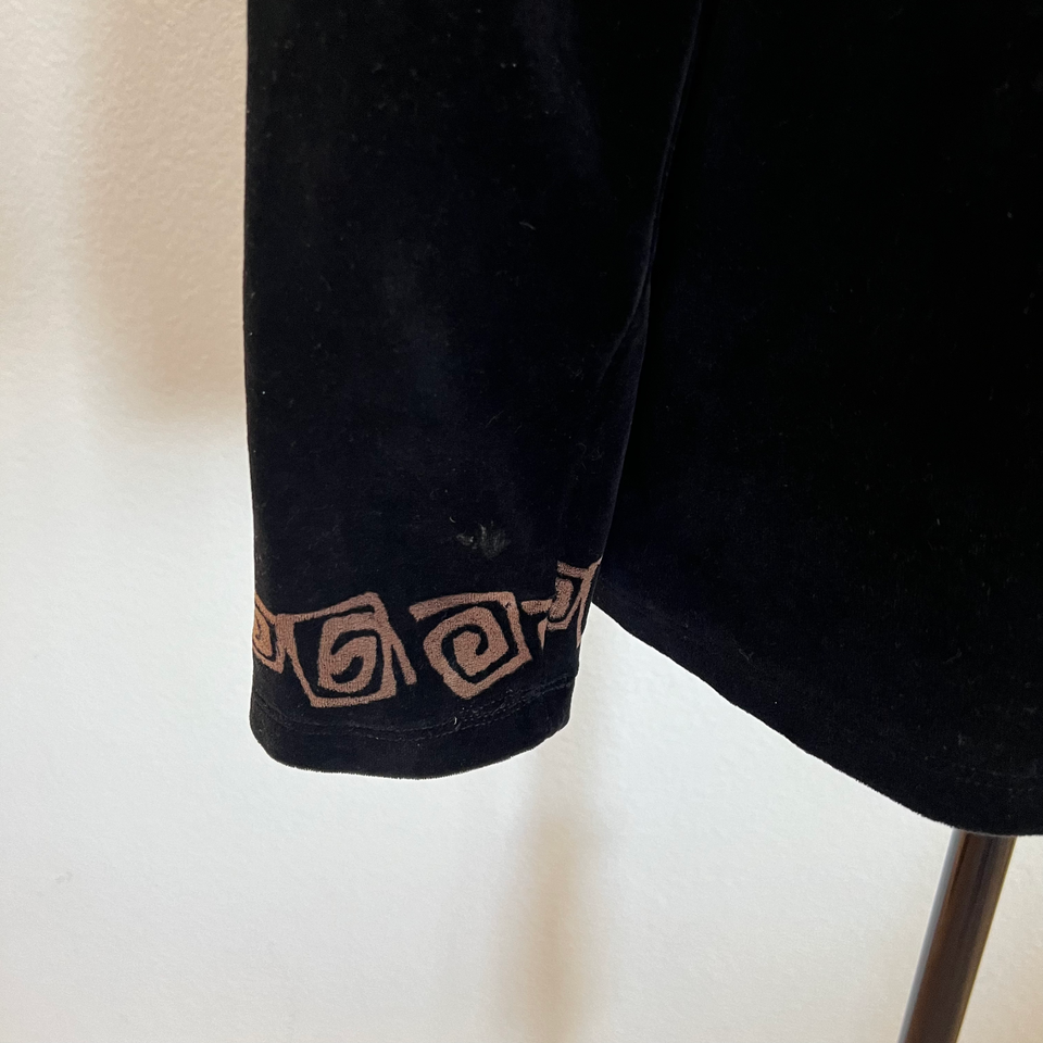 Katina Marie Size L Black Velvet V-Neck Long Sleeve Rhinestone ...