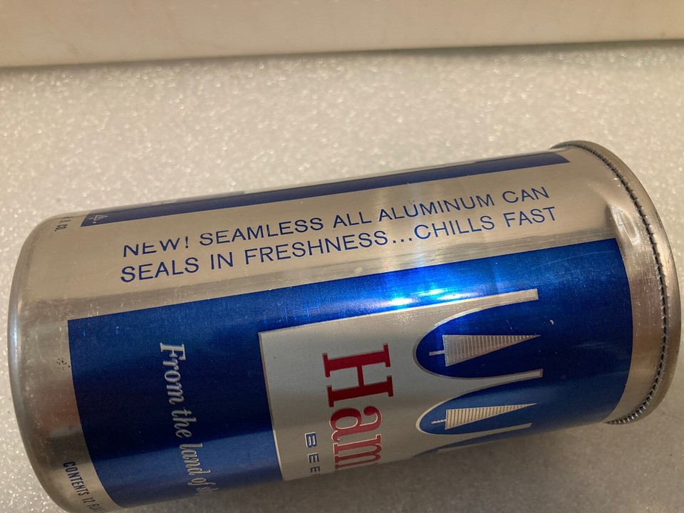 HAMMS BEER FLAT TOP ALUMINUM 12OZ BEER CAN ROLLED RIM NO LID. MINNESOTA ...