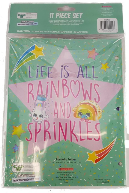 Shopkins 11 PC Set 2 Portfolio Folders 1 Subject Notebook Memo Pad and ...