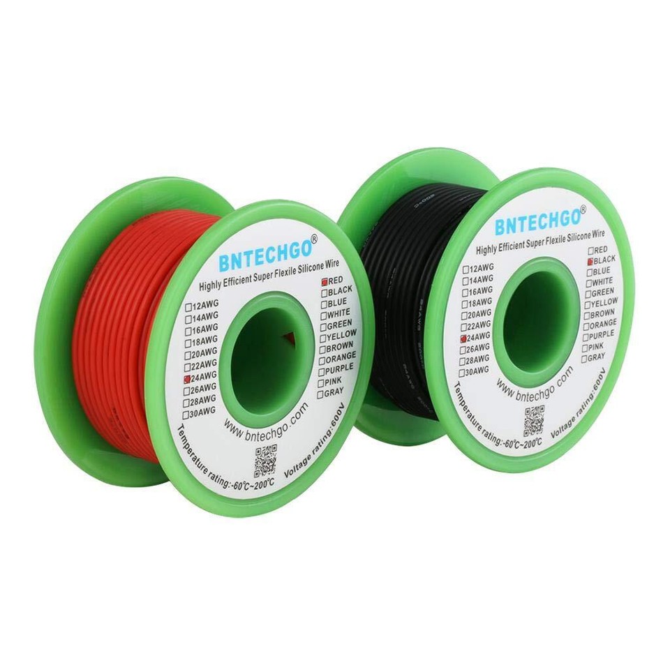 24 Gauge Silicone Wire Spool Red 50Ft and Black 50Ft Flexible 24 AWG ...