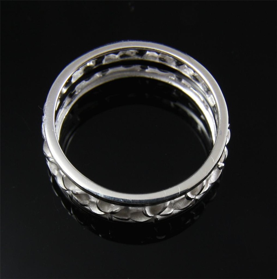 SILVER 925 HAWAIIAN 5MM PLUMERIA FLOWER LEI RING BLACK ENAMEL BORDER ...