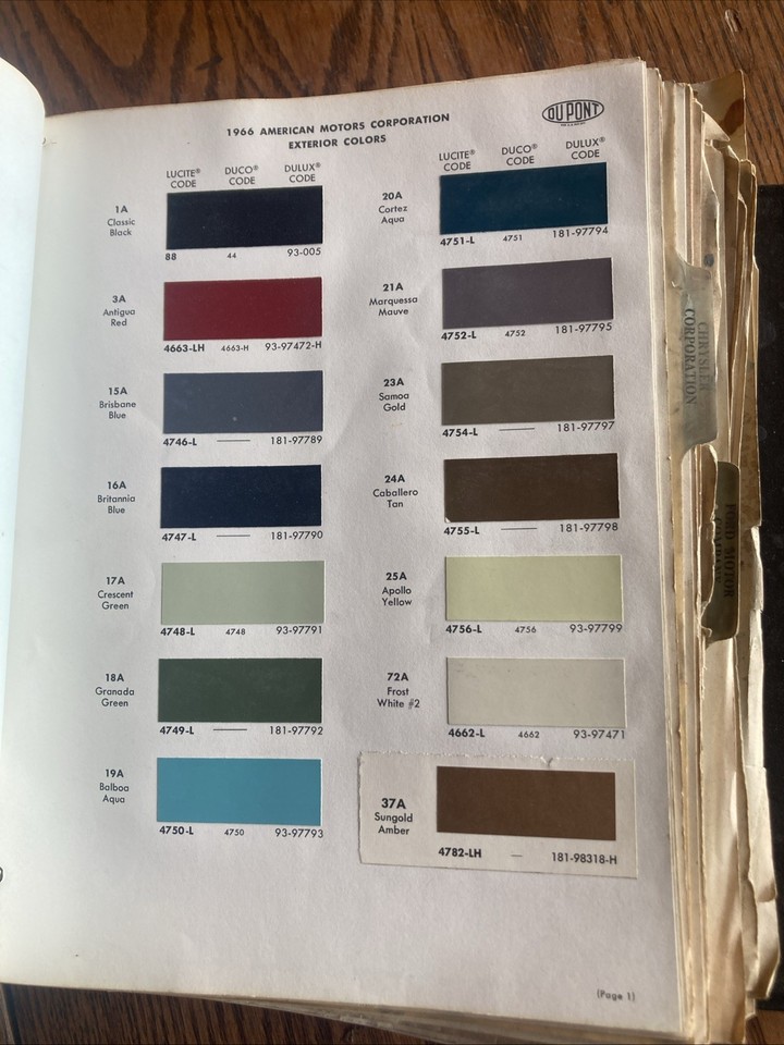 Vtg 1957-69 DuPont DUCO DULUX Motor Car Paint Service Bulletin Color ...