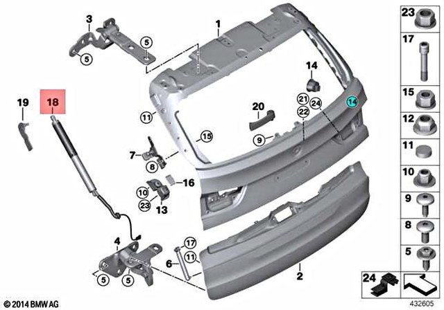 Genuine BMW X5 Tailgate Support Strut Right 51247294470 for sale online ...