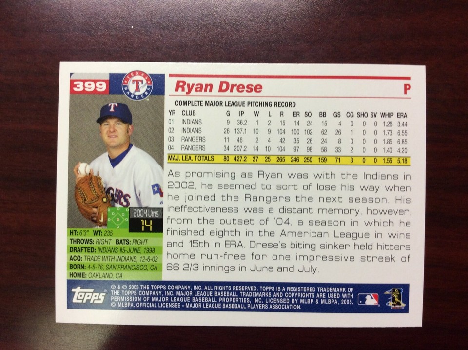 2005 Topps #399 Ryan Drese Texas Rangers | eBay