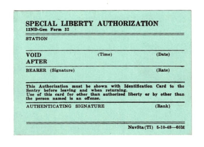 Vintage Post-WWII Era Unused SPECIAL LIBERTY AUTHORIZATION Card, U.S ...