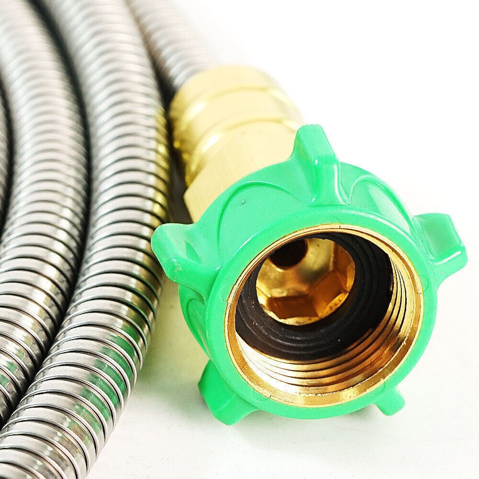 25FT Stainless Steel Metal Garden Water Hose w/Brass Nozzle Flexible ...