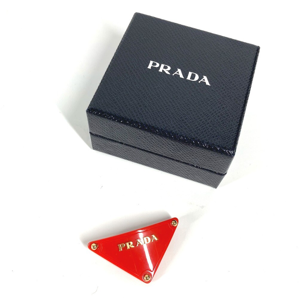 PRADA triangle logo hair accessories hair clip Barrette Plastic Red ...
