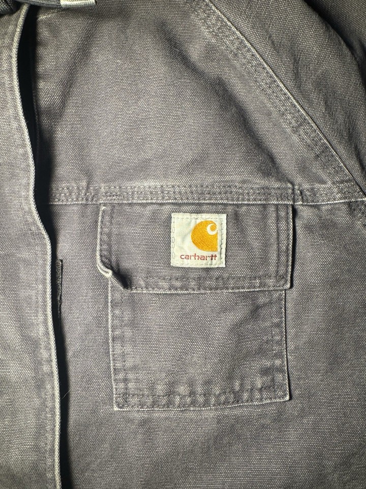CARHARTT MEN'S SHERPA LINED DUCK CANVAS WORKWEAR HOODED JACKET GRAY ...