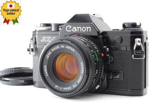 [EXC+5] Canon AE-1 Black 35mm SLR Film Camera New FD 50mm F1.8 Lens ...