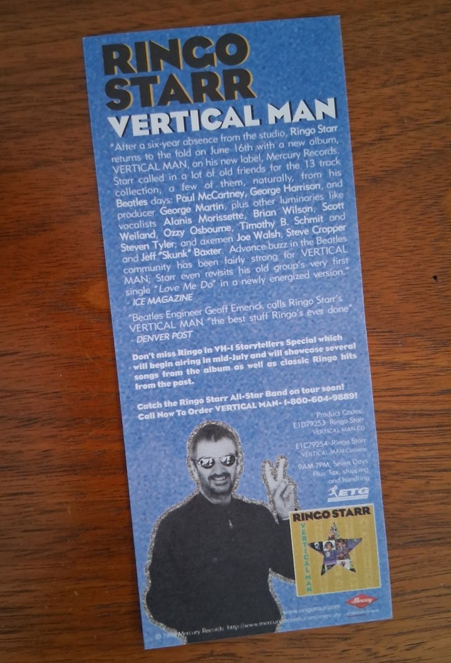 Ringo Starr VERTICAL MAN Promo Flyer Beatles Paul McCartney George ...