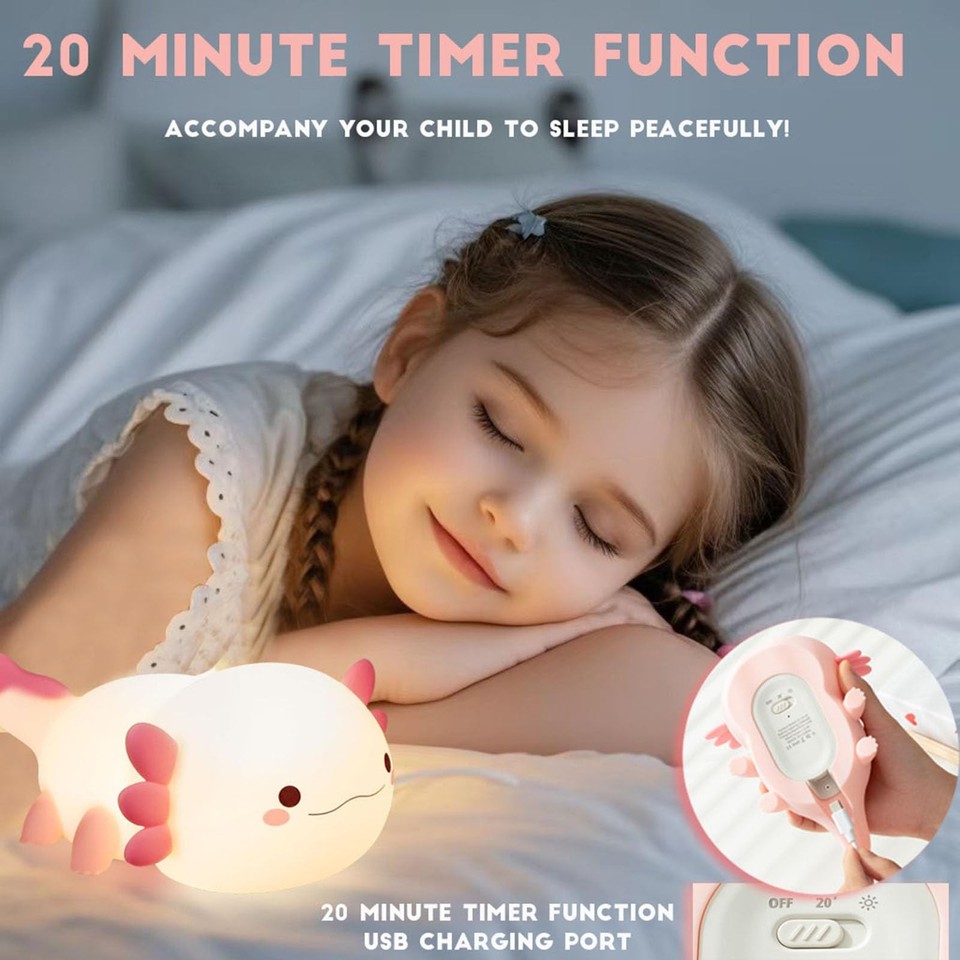 Axolotl Night Light for Kids,Cute Axolotl lamp Gifts Rechargeable light ...
