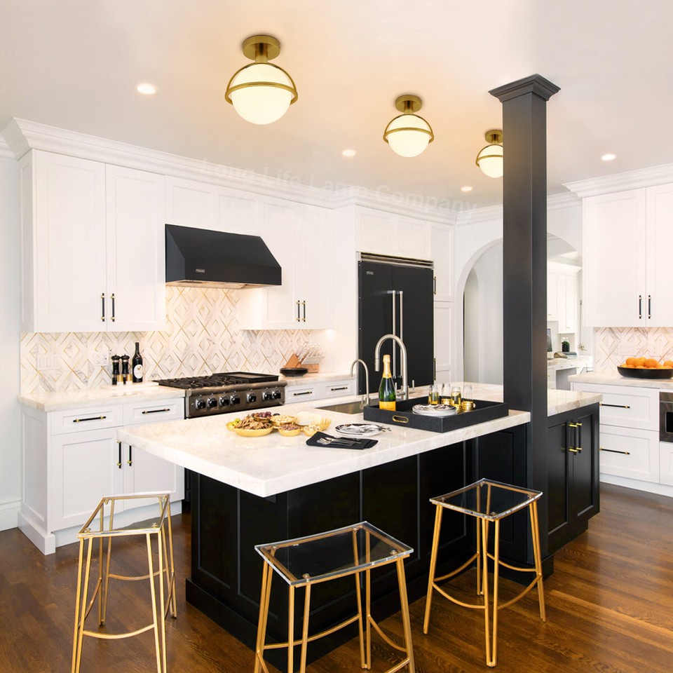 Antique Brass Ceiling Pendant Light Opal Globe Frosted Glass Lamp Shade ...