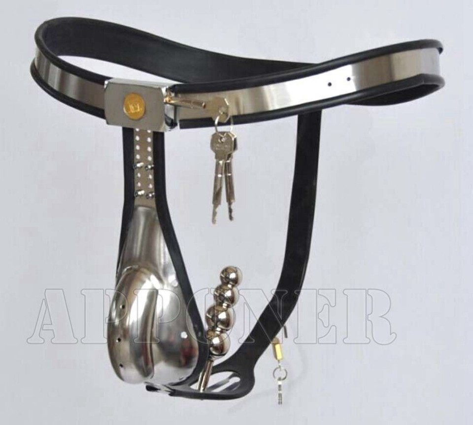 NEW Male Mens Stainless Steel Adjustable Chastity Belt Device Plug Can ...