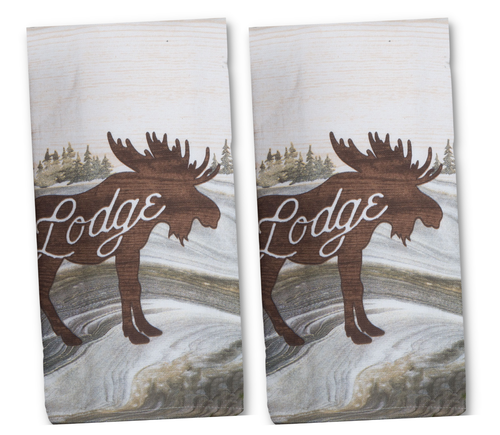 2 Moose Hand Towel Cabin Themed Kitchen Towels with Animals White ...