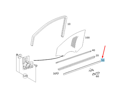 MB C W203 FRONT RIGHT DOOR WINDOW INNER EDGING SEAL RAIL A2037251465 NO ...